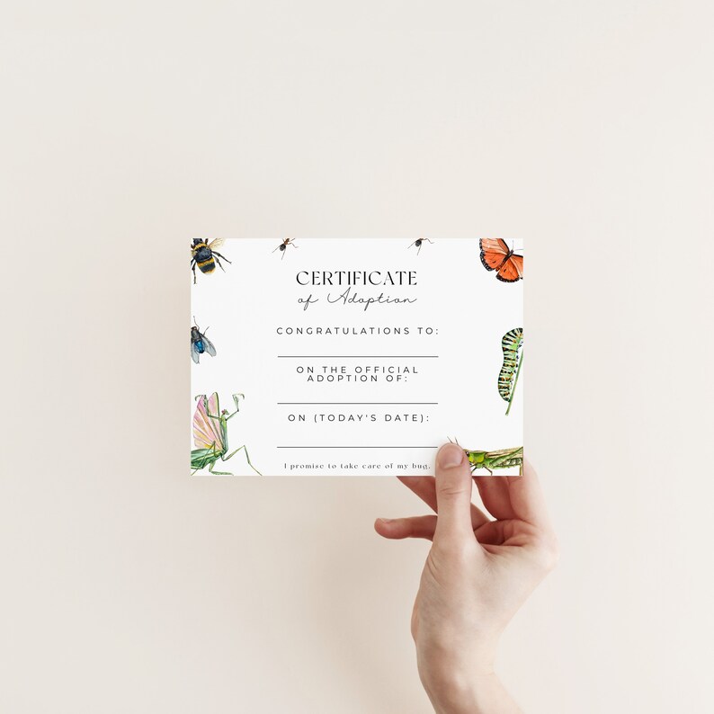 Printable Bug Birthday Sign Adoption Sign & Certificate - Etsy