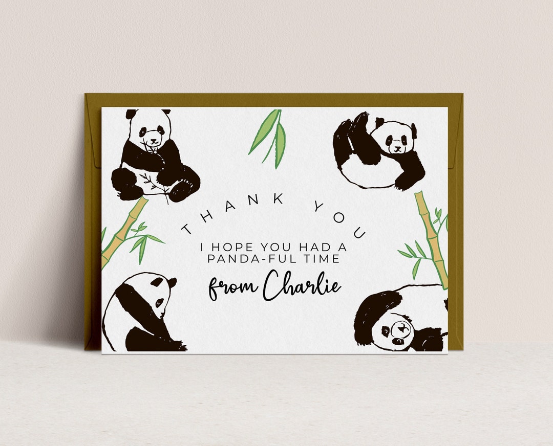 Panda Thank You Card Editable -panda Birthday Thank You Card, Panda ...