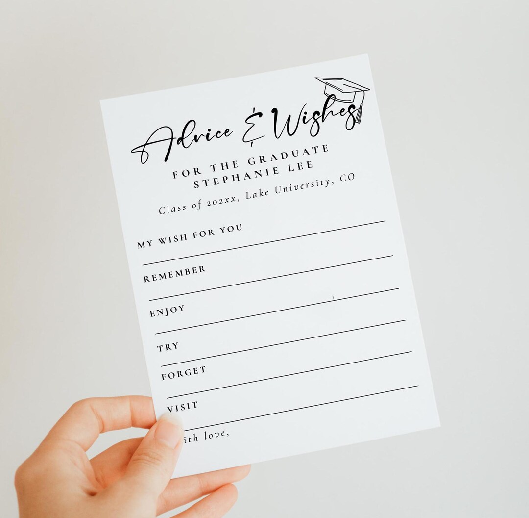 Minimal Graduation Advice Card Template | Printable Advice for Grad ...