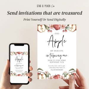 Apple Birthday Invitation - Apple Theme Invitation, Girls Birthday ...