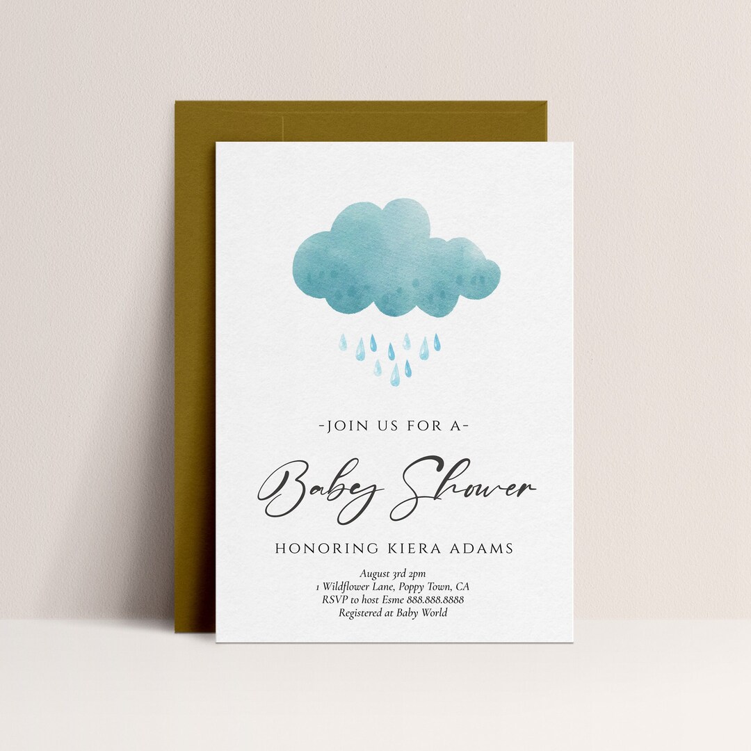 Cloud Theme Baby Shower Invitation - Rain Theme Baby Shower Invite ...