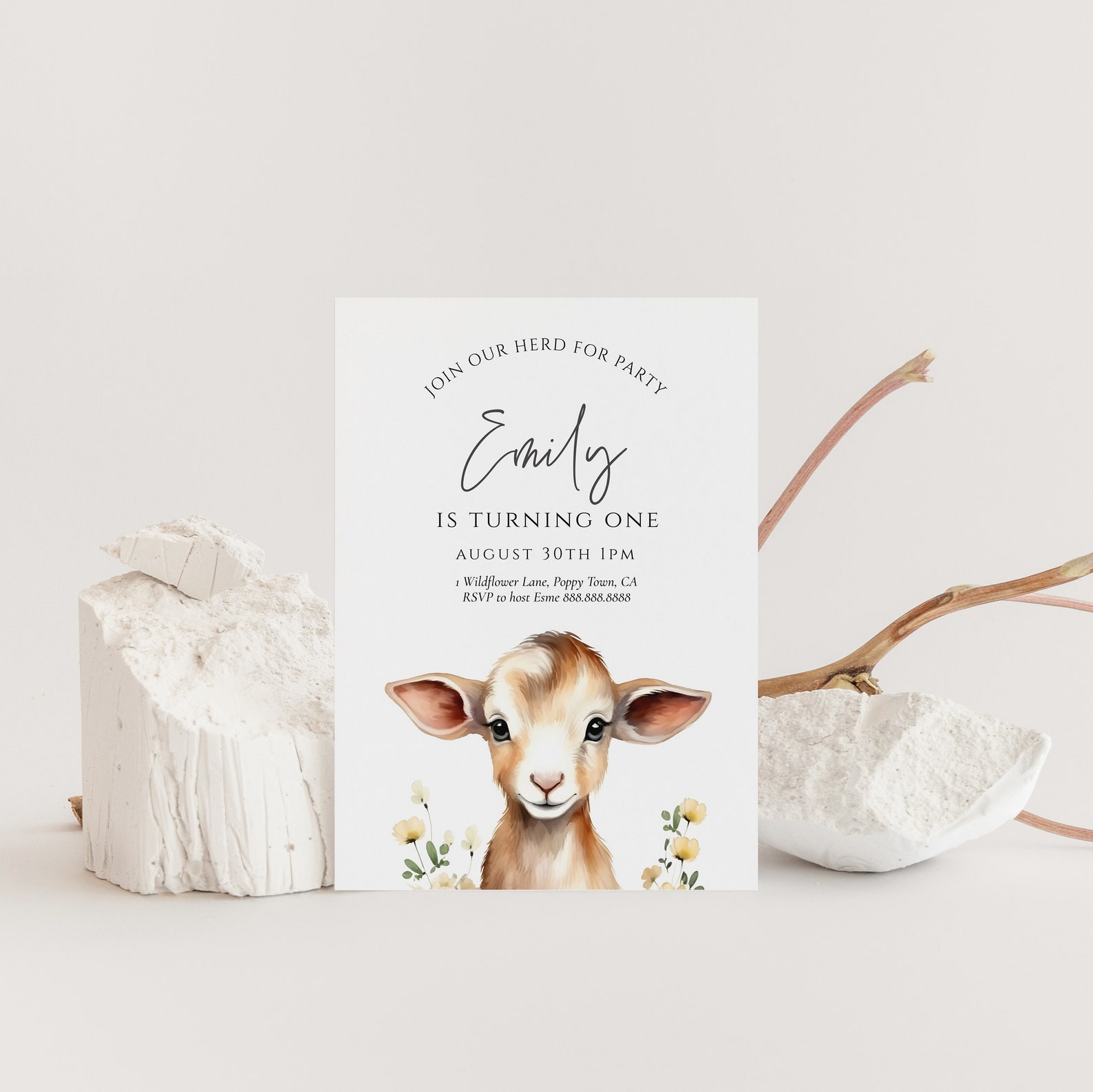 Goat Birthday Invitation - Goat Invitation, Farm Birthday Invitation ...
