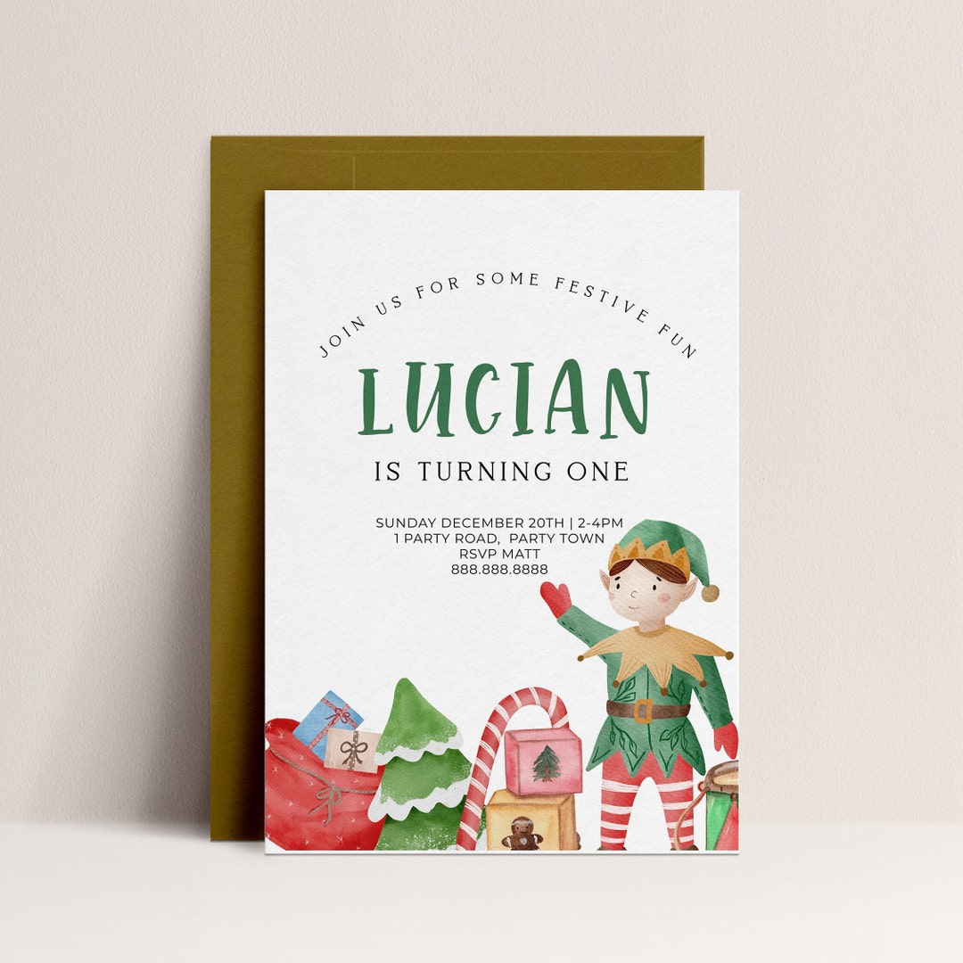 Elf Theme Birthday Party Invitation - Christmas Birthday Invitation ...
