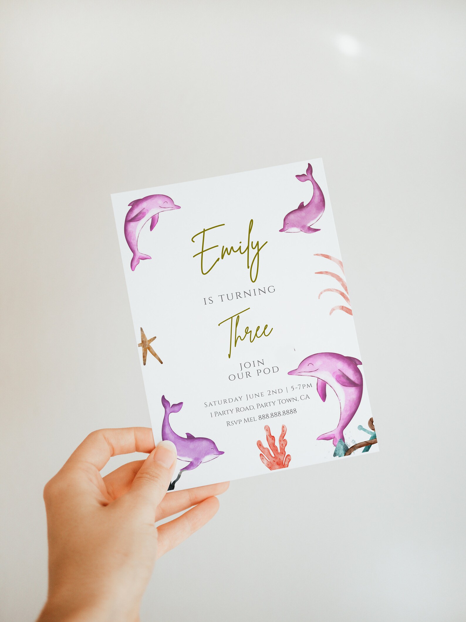 Dolphin Birthday Party Invitation - Dolphin Party Invite, Girls Under ...
