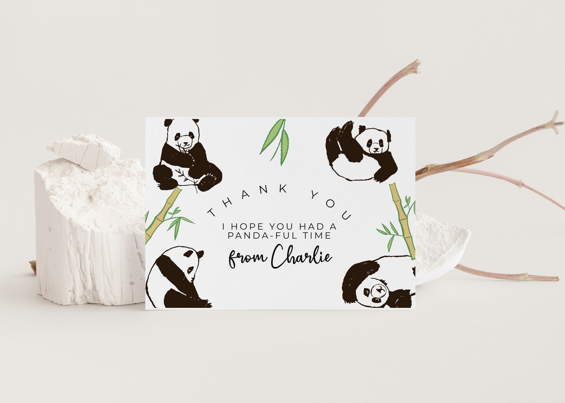 Panda Thank You Card Editable -panda Birthday Thank You Card, Panda ...