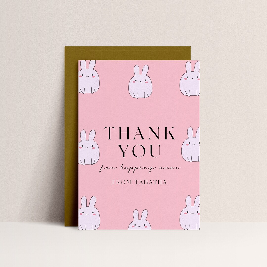 Bunny Birthday Thank You Card - Bunny Birthday Party, Easter Themed ...
