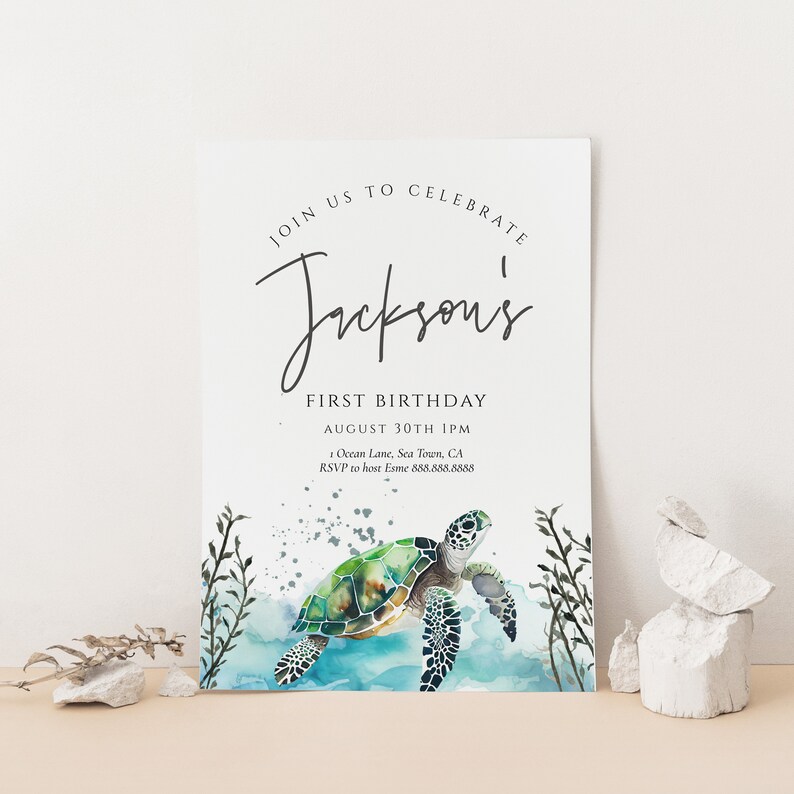 Turtle Birthday Invitation - Turtle Party, Turtle Invitation, Kids ...