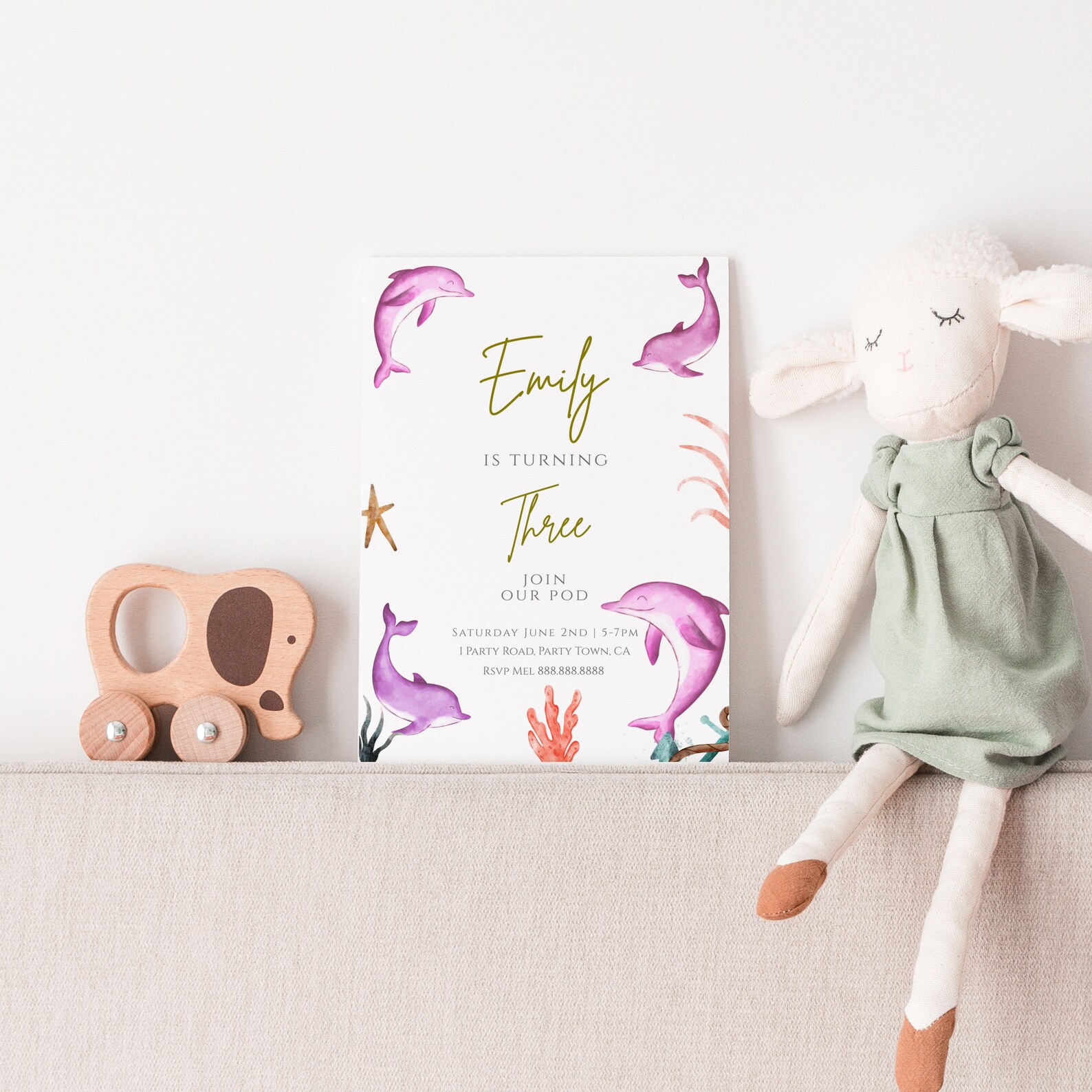 Dolphin Birthday Party Invitation - Dolphin Party Invite, Girls Under ...
