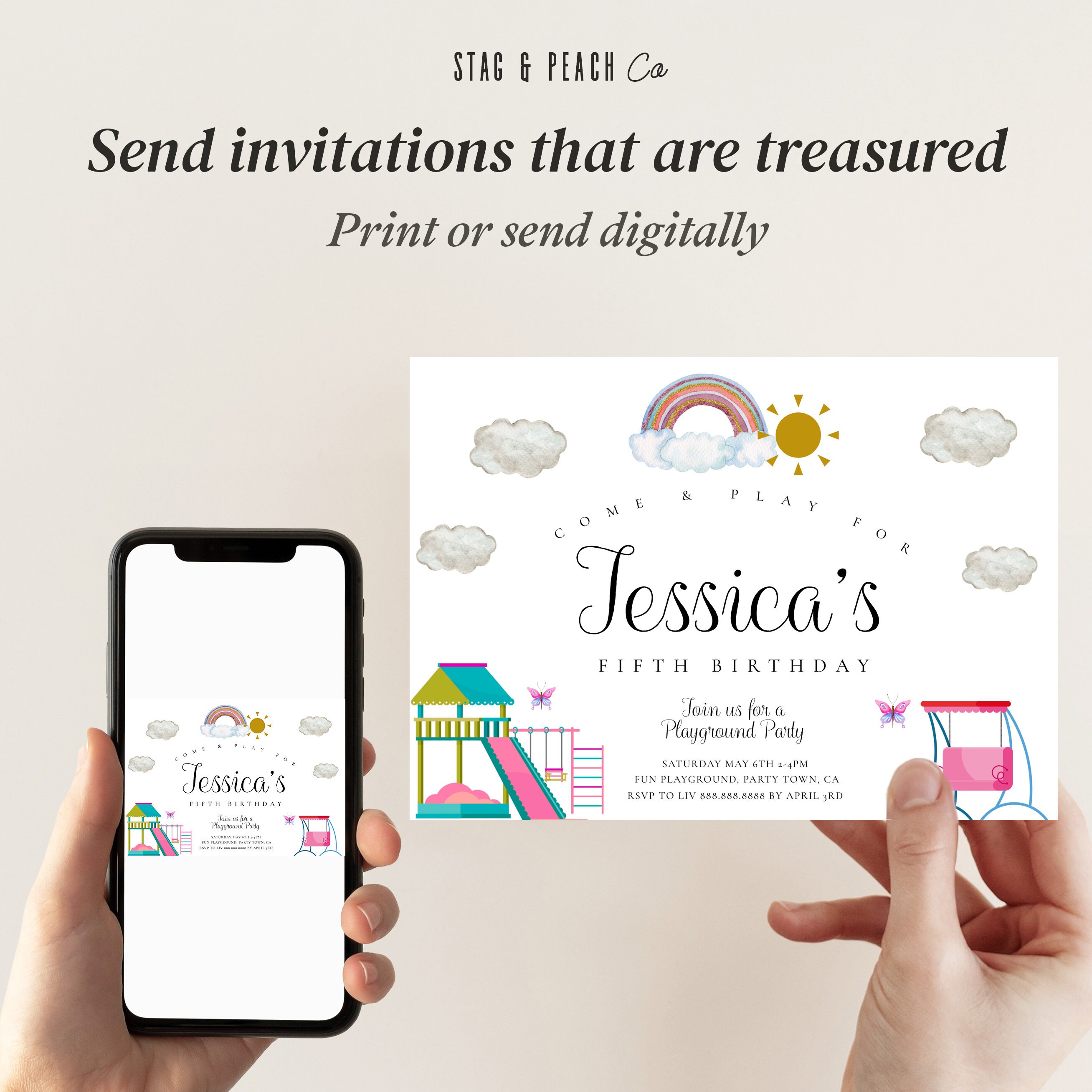 Playground Birthday Party Invitation - Park Birthday Party Invite ...