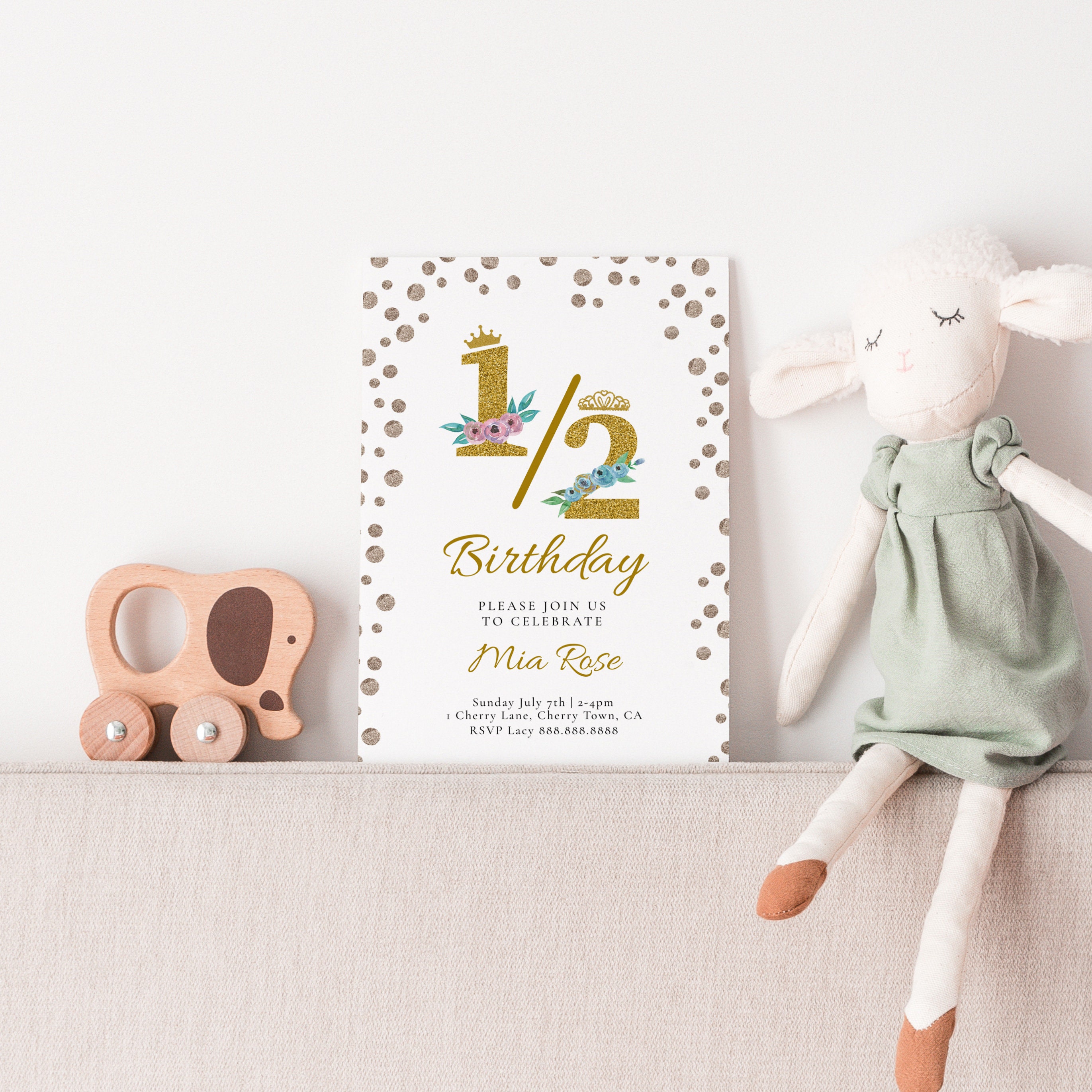 Half Birthday Invitation - 6 Months Party Invite, 1/2 Bday Invitation ...