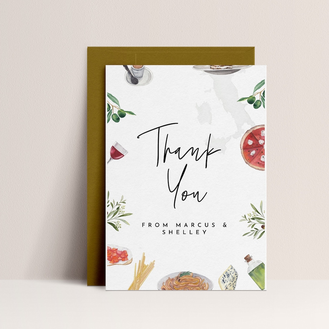 Italian Theme Thank You Card-italian Dinner Decor, Italian Bridal ...
