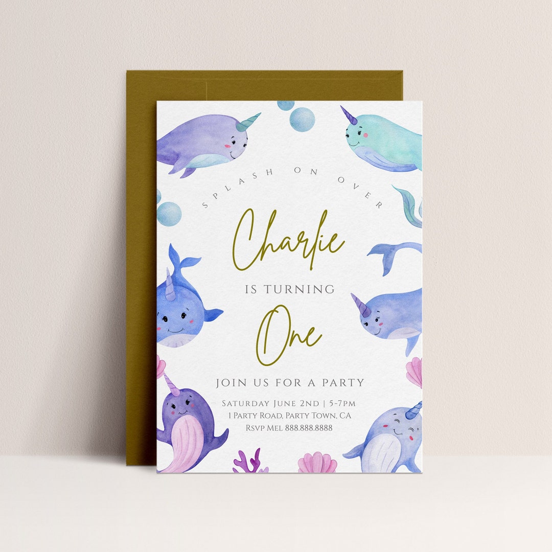 Narwhal Birthday Invitation-whale Birthday Party Invite, Girls Birthday ...