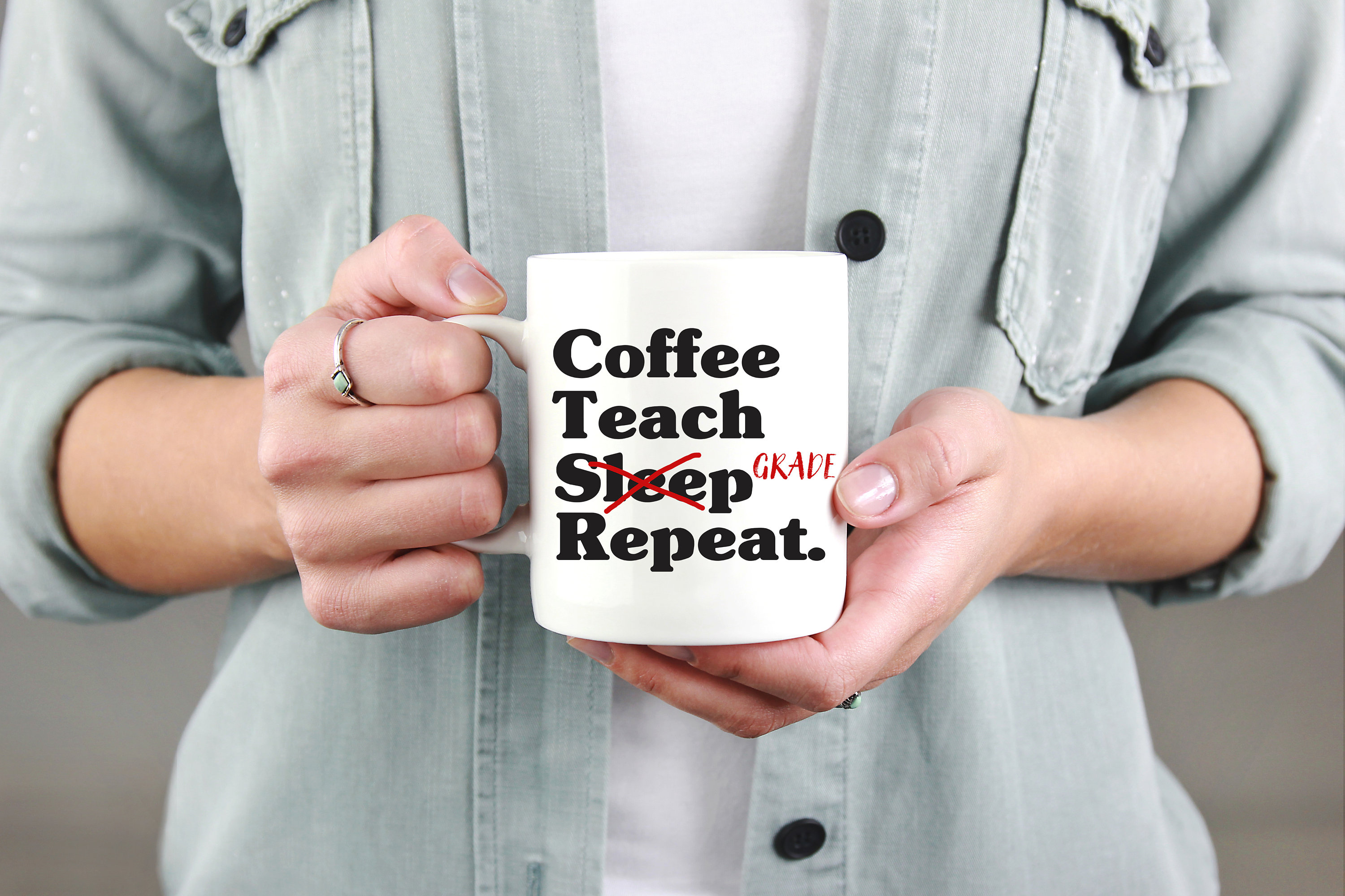 Funny Teacher Coffee Mug - Coffee Teach Grade Repeat, End of Term Gift ...