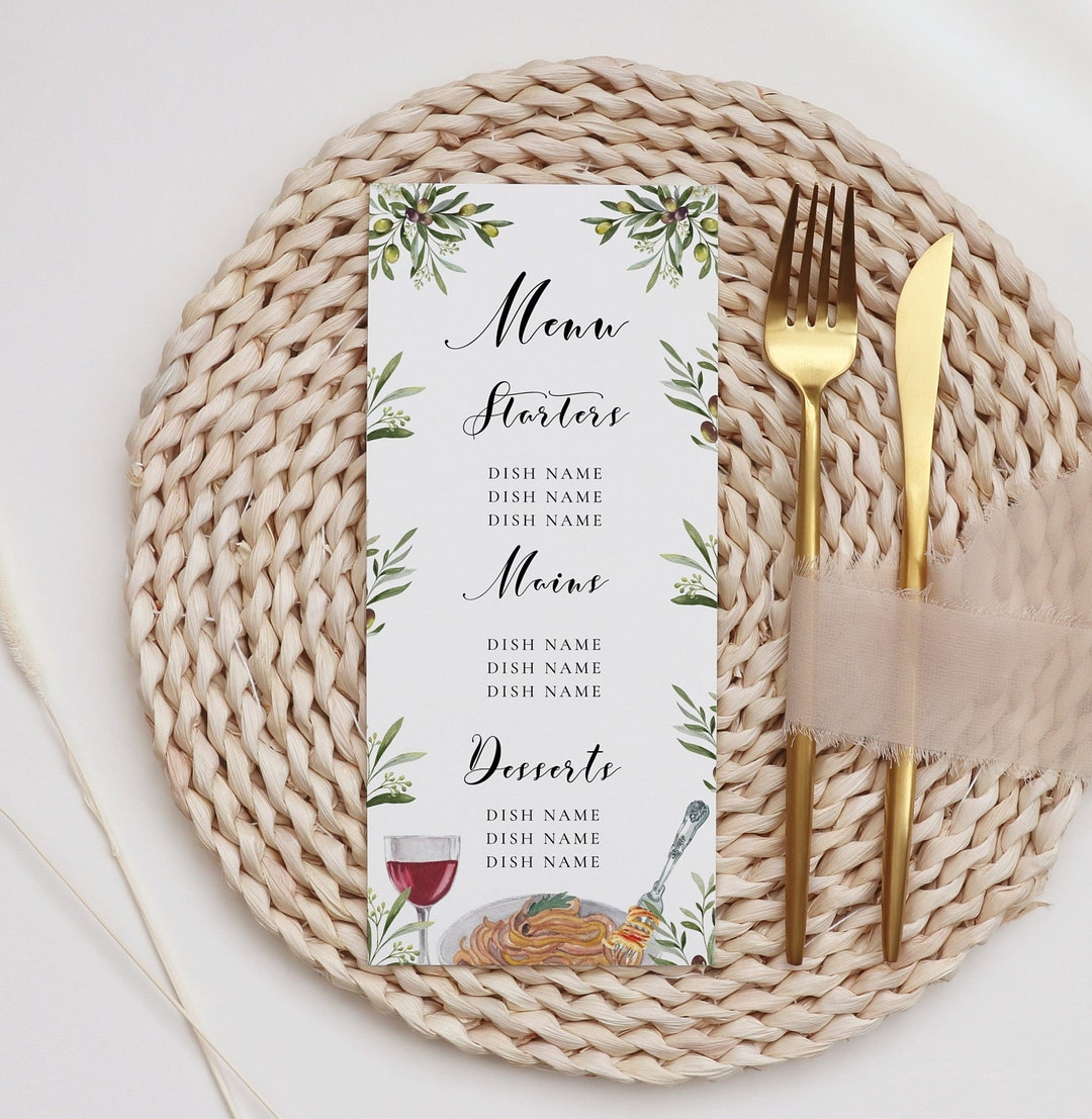 Italian Theme Bridal Shower Menu Cards - Italian Theme Bridal Shower ...