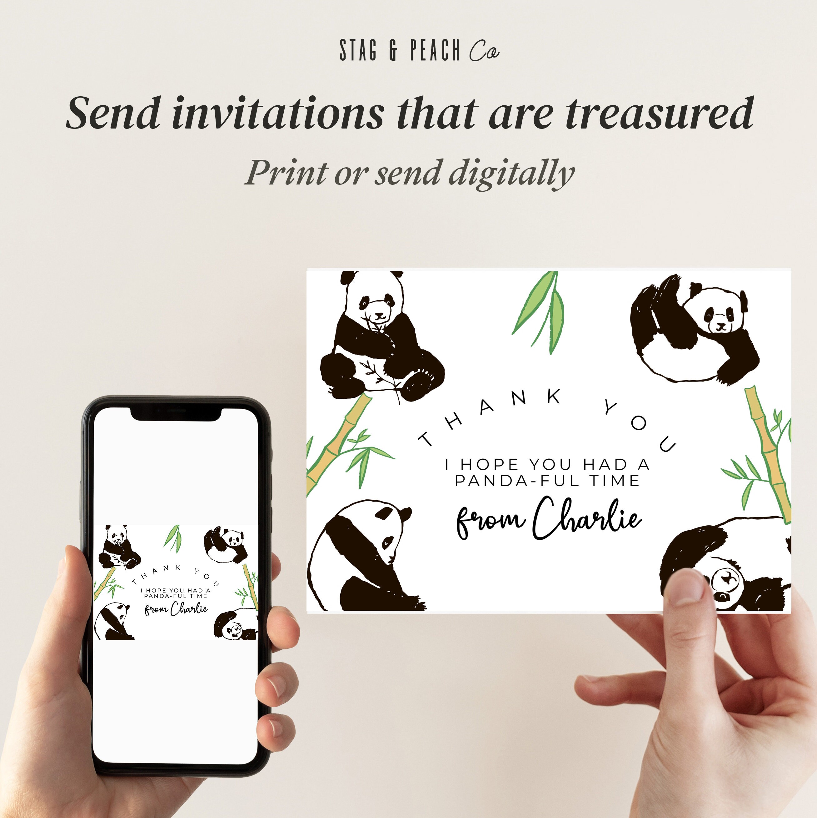 Panda Thank You Card Editable -panda Birthday Thank You Card, Panda ...