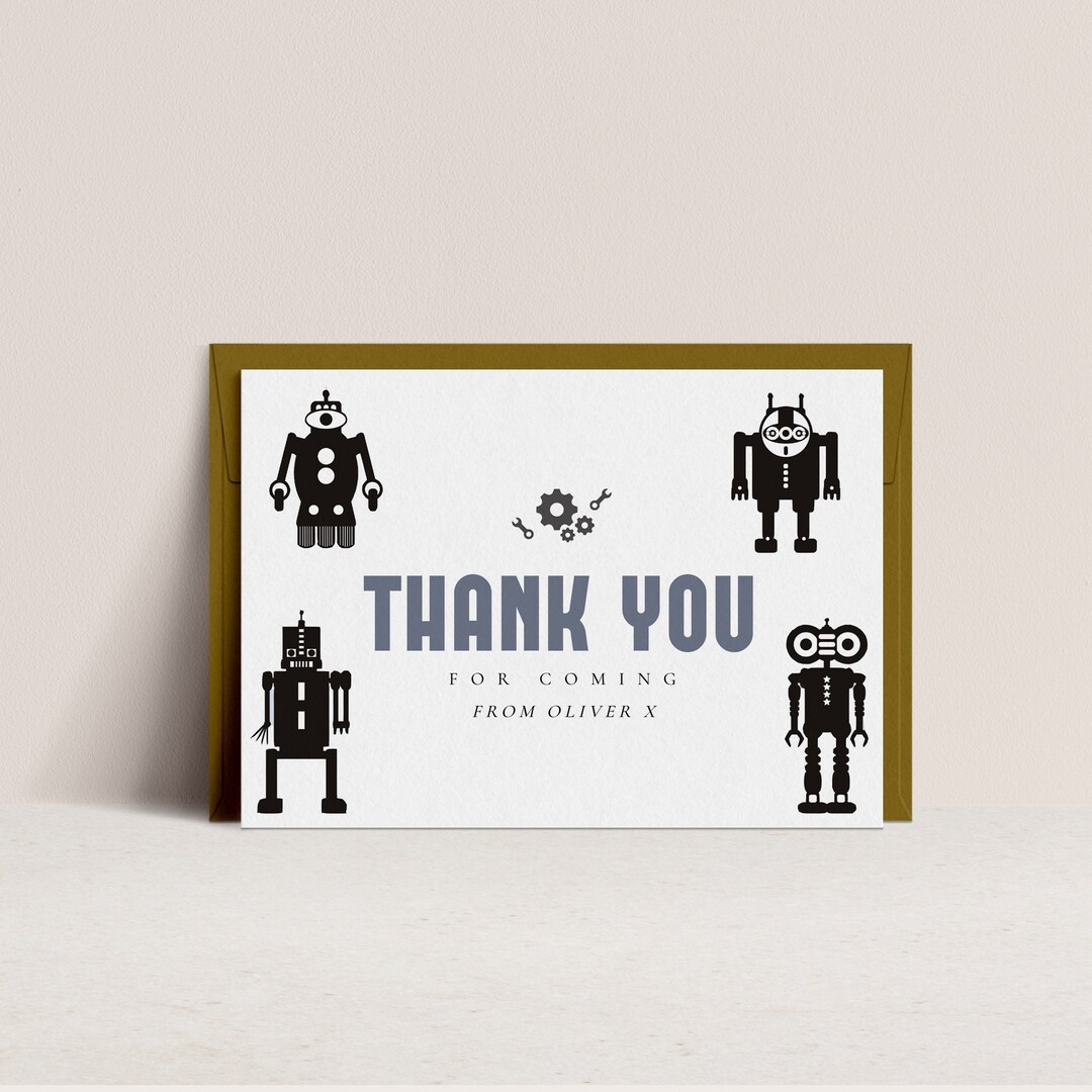 Robot Birthday Thank You Card - Editable Robot Thank You, Robot ...