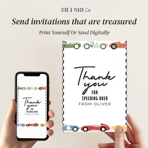 Race Car Thank You Card - Race Car Thank You Note, Racing Car Theme ...