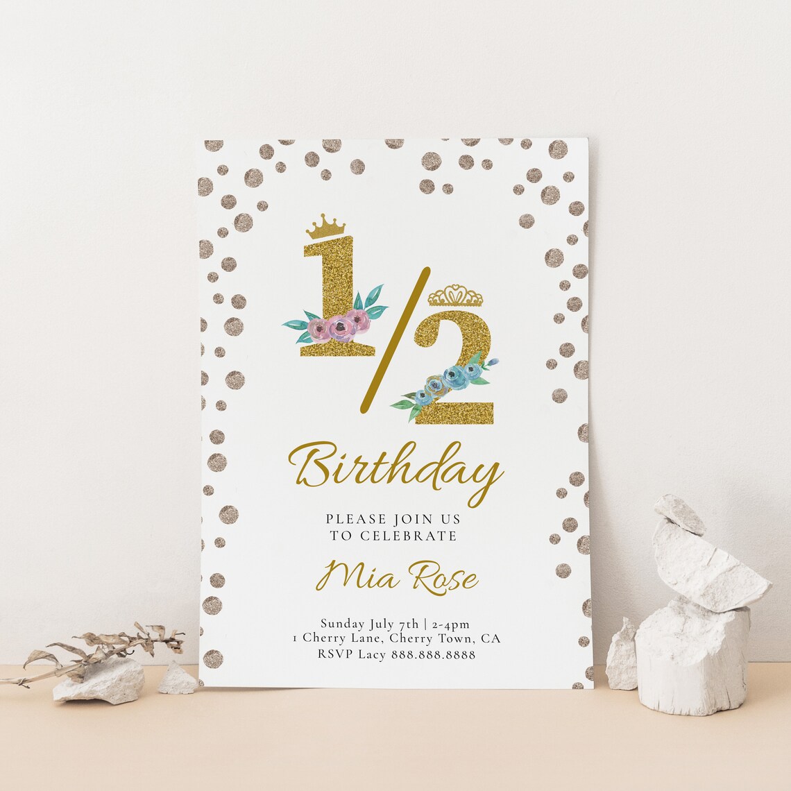 Half Birthday Invitation - 6 Months Party Invite, 1/2 Bday Invitation ...