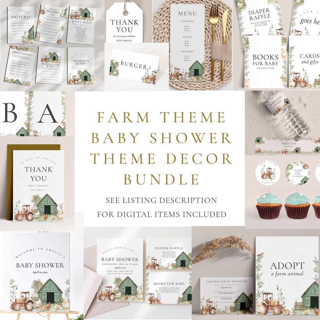 Editable Farm Theme Baby Shower Bundle - Barnyard Animal Invitation ...