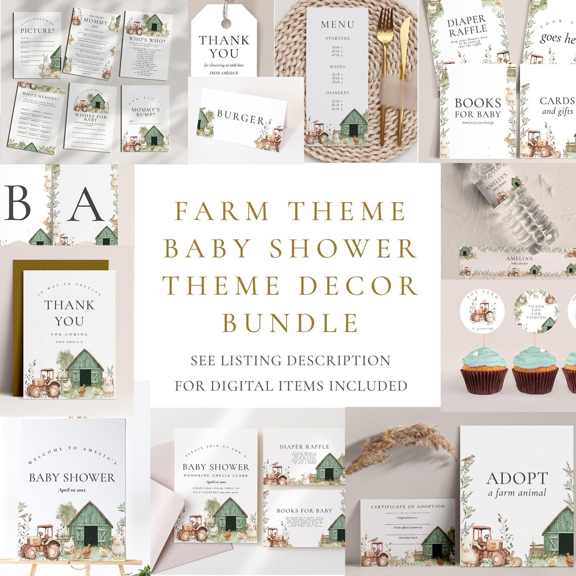 Editable Farm Theme Baby Shower Bundle - Barnyard Animal Invitation ...
