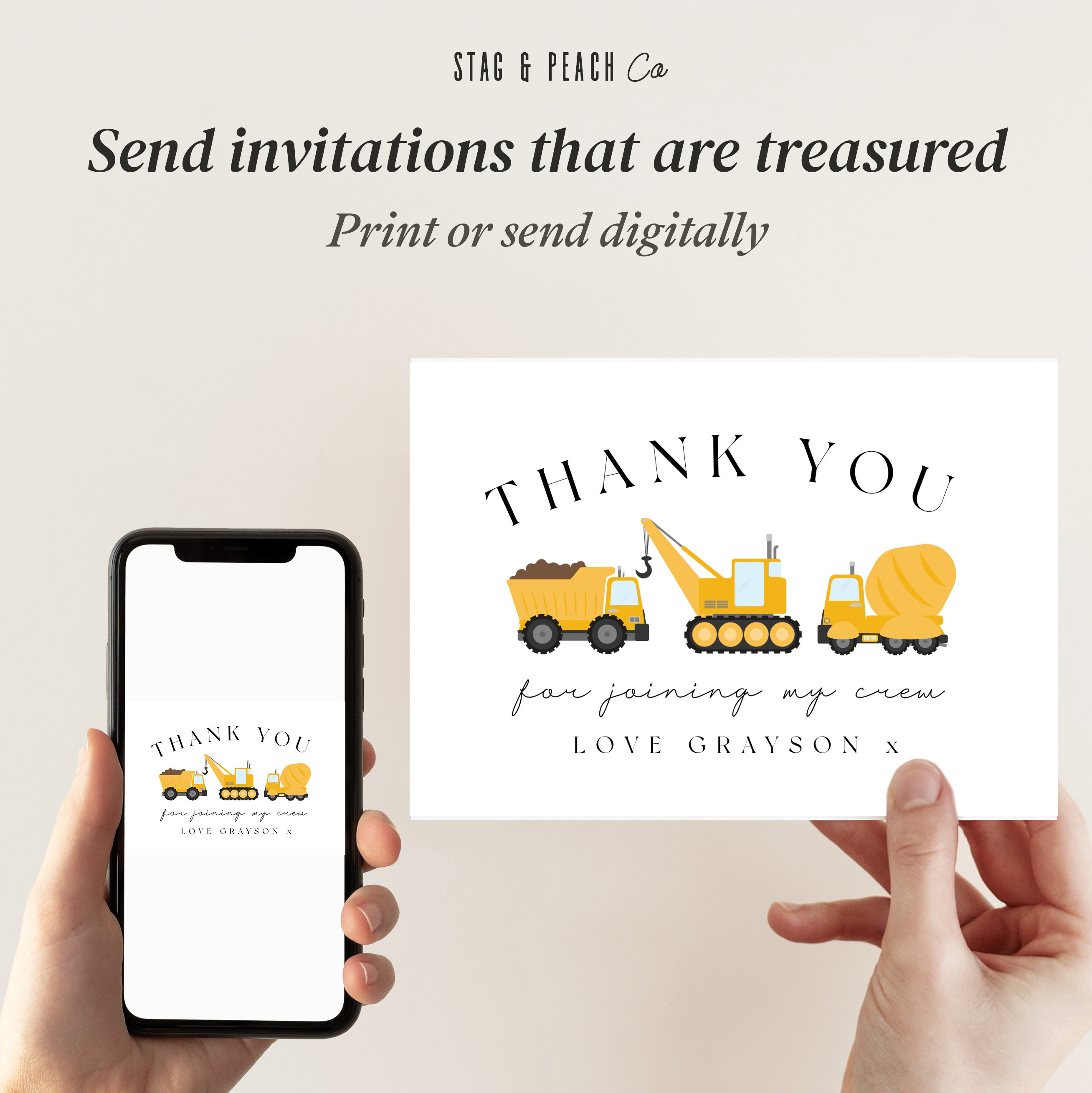 Construction Thank You Card - Construction Birthday Party, Construction ...