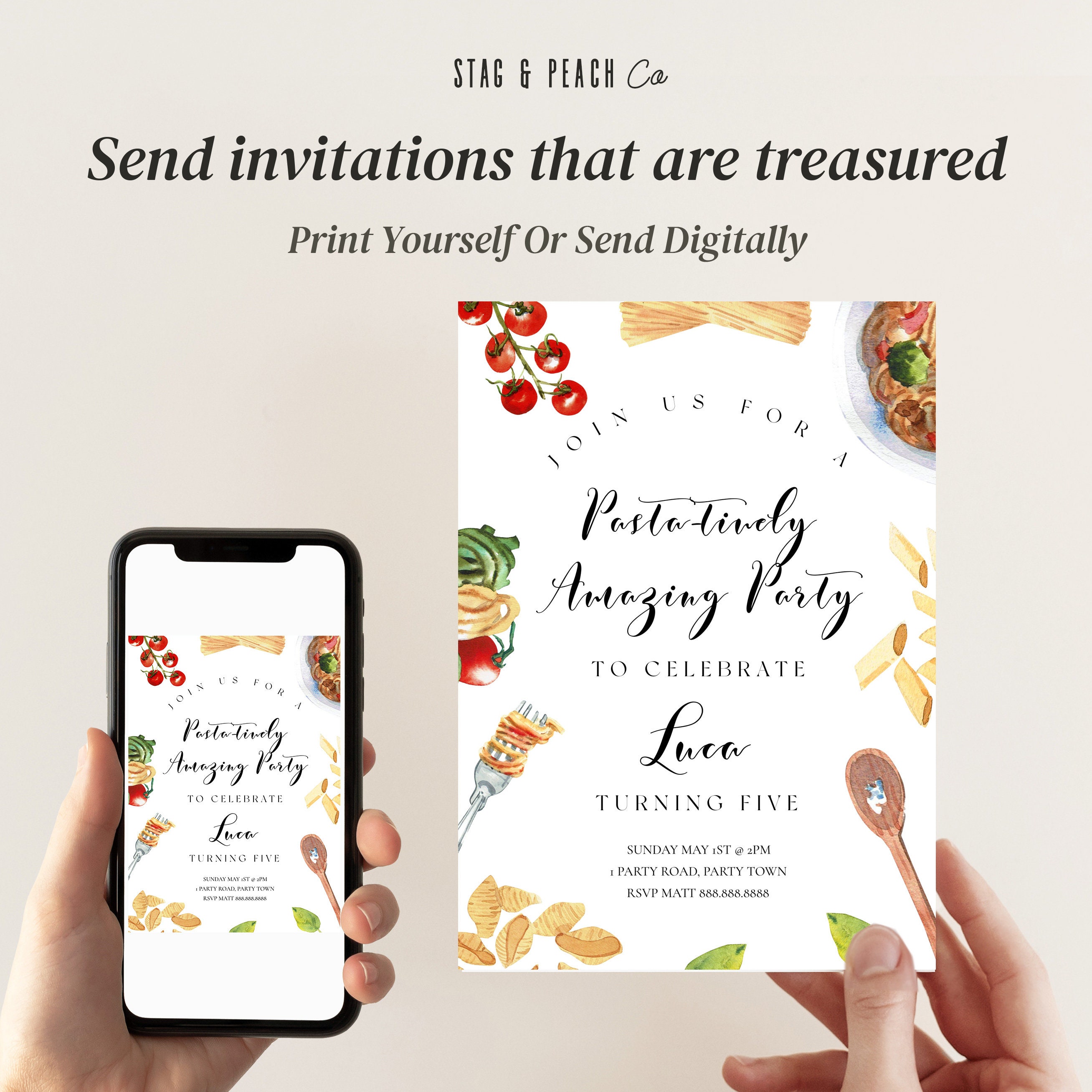 Pasta Birthday Invitation - Spaghetti Birthday Invitation, Italian ...