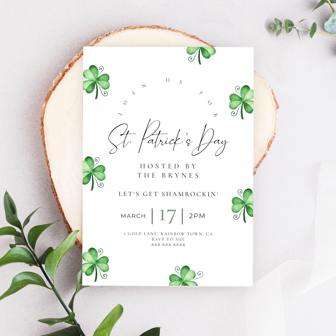 St. Patrick's Day Party Invitation -editable Saint Patricks Day Party ...