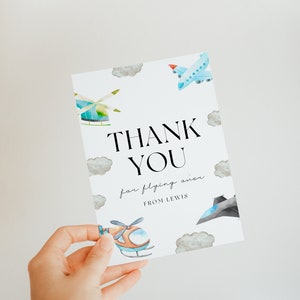 Helicopter and Airplane Birthday Thank You Card - Plane Birthday Thank ...