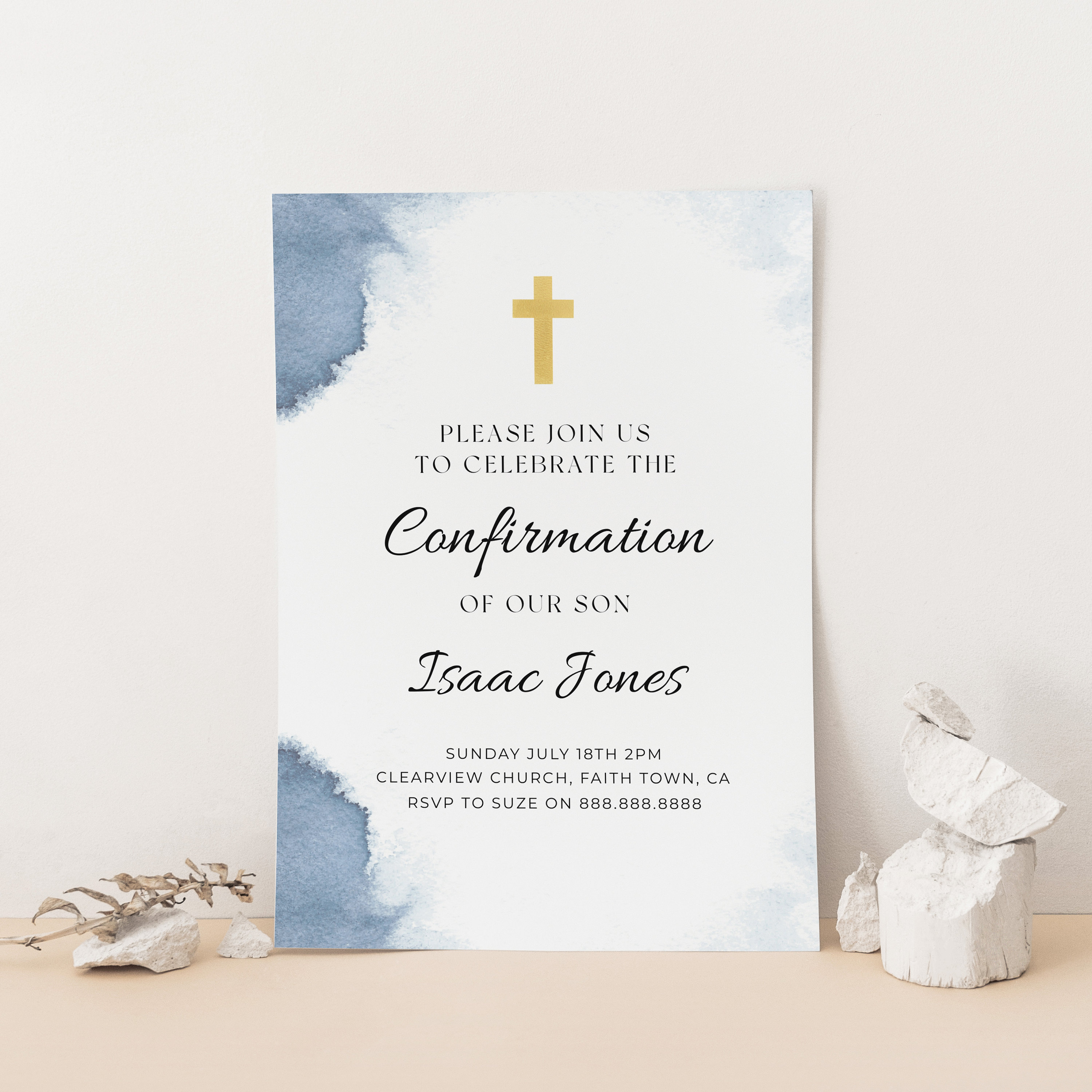 Confirmation Invitation Blue Watercolor Confirmation - Etsy
