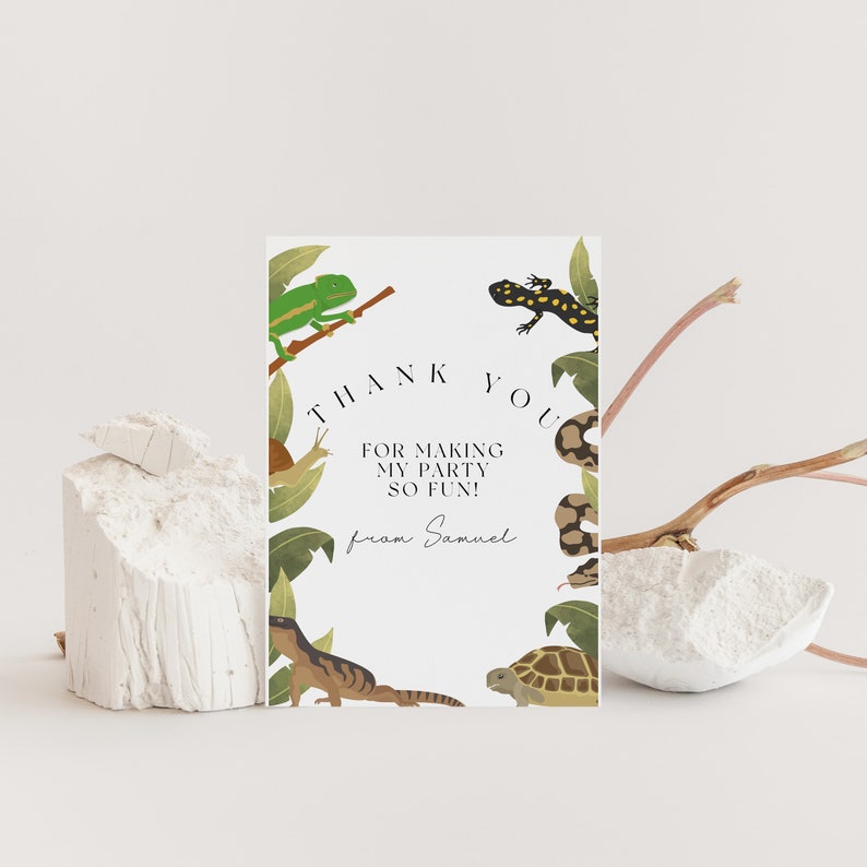 Editable Reptile Birthday Thank You Card - Reptile Thank You Card 3.5x5 ...