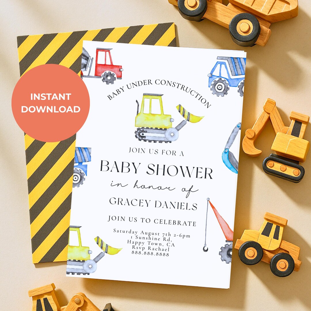 Construction Baby Shower Invitation - Editable Truck Invite for Boys ...