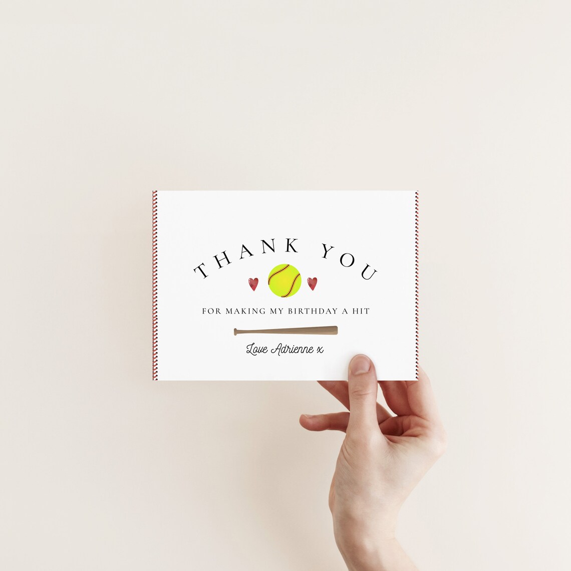 Softball Thank You Card-editable Printable Softball Birthday | Etsy