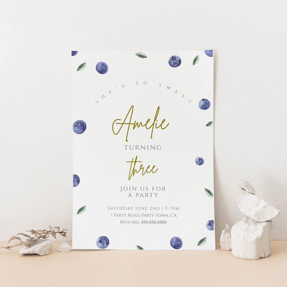 Berry Birthday Invitation - Blueberry Birthday Invite, Berry First ...
