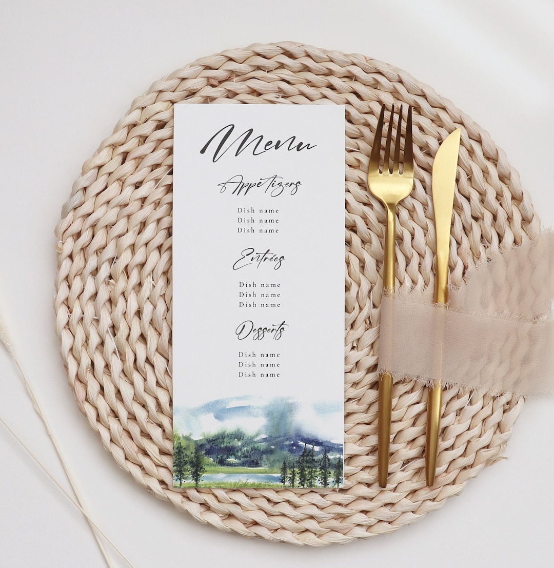Mountain Menu Cards Template - Mountain Birthday Decor, Rustic Menu ...