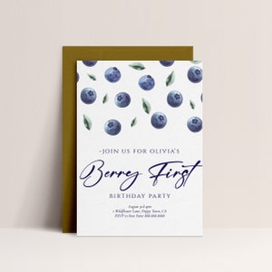 Berry First Birthday Invitation Template Blueberry Birthday Invite ...
