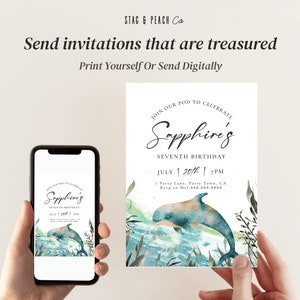 Dolphin Birthday Party Invitation Dolphin Party Invite, Girls Under the ...