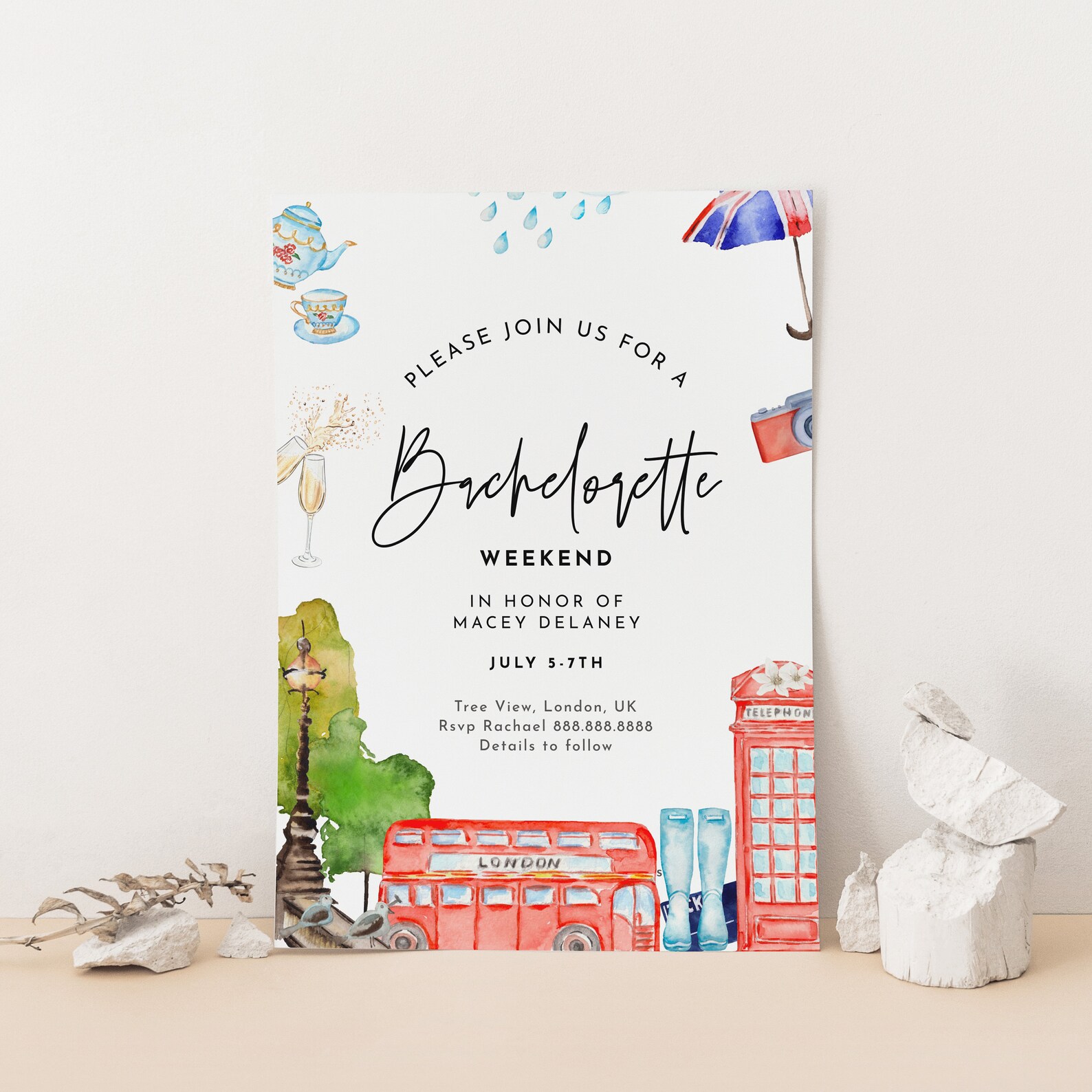 London Bachelorette Invitation -london Birthday Party Invite, London ...