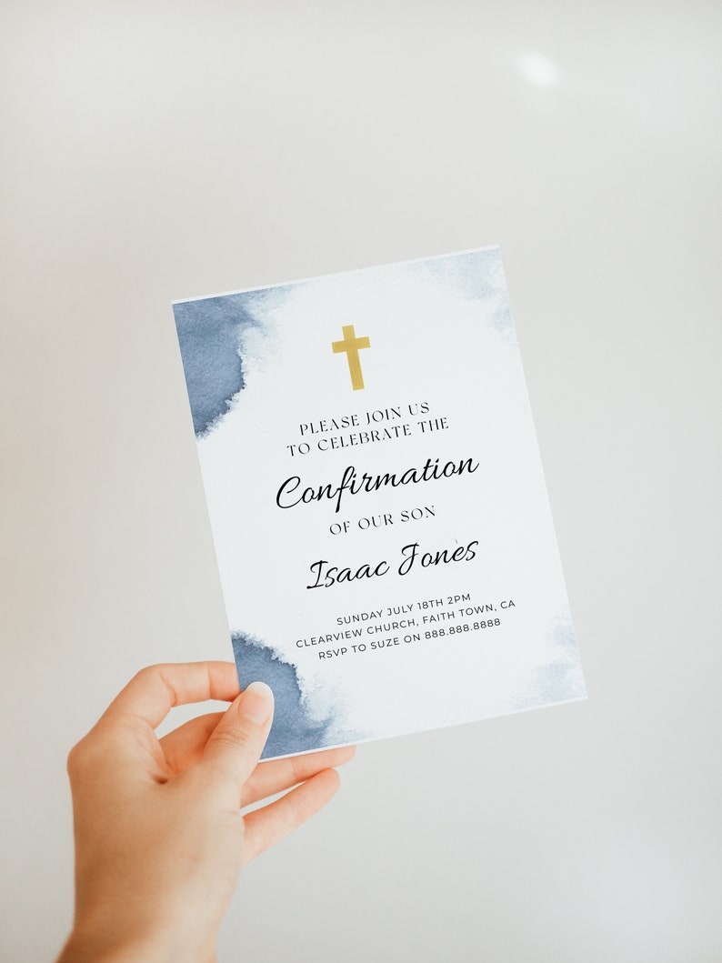 Confirmation Invitation Blue Watercolor Confirmation - Etsy