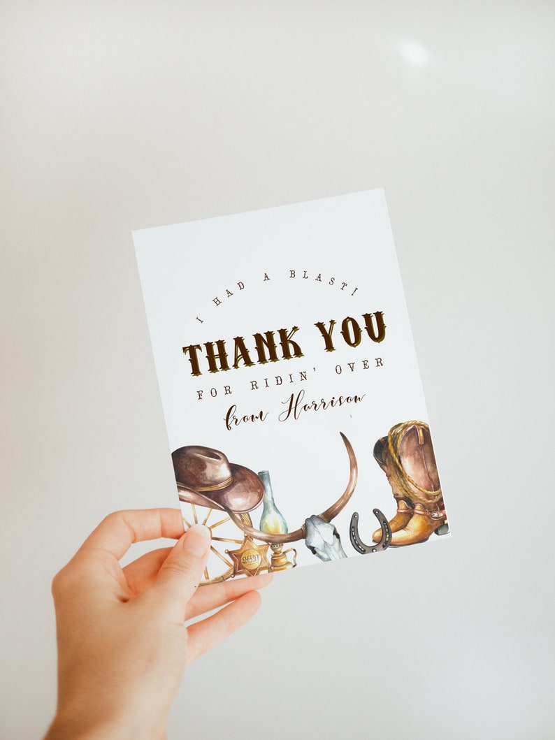 Cowboy Thank You Card - Western Thank You Card 3.5x5", Rodeo Theme ...
