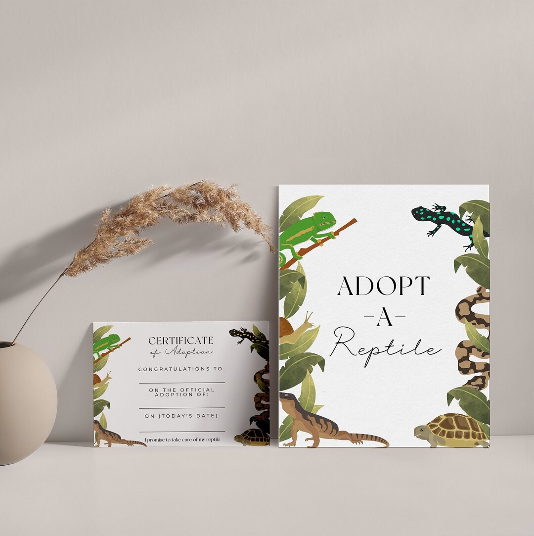 Reptile Birthday Decor - Adopt a Reptile Sign, Reptile Adoption Sign ...