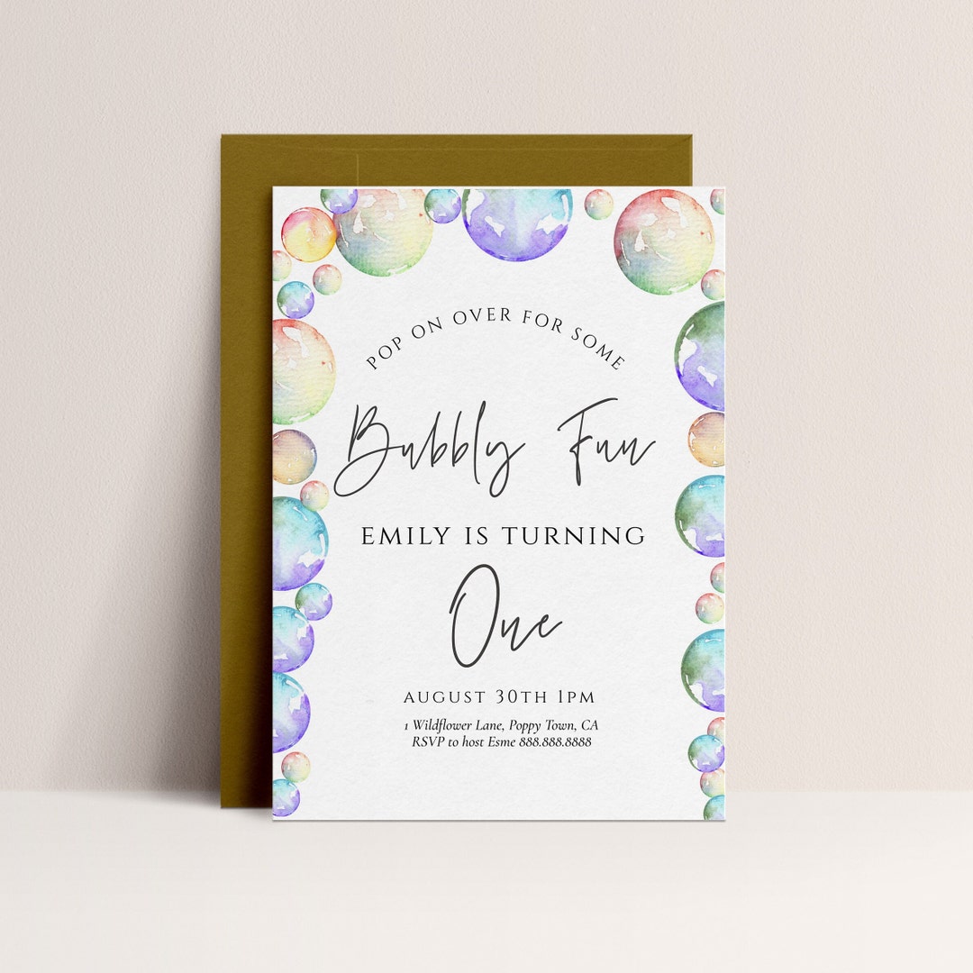 Bubble Theme Birthday Invitation - Bubbles Invitation, Bubble Birthday ...