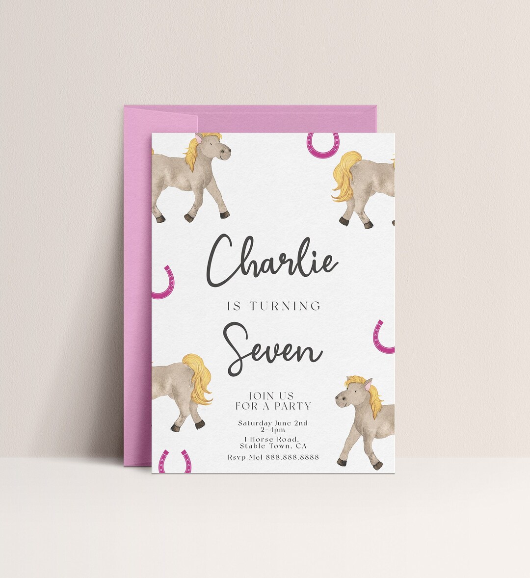 Editable Horse Birthday Party Invitation-horse Party Invitation Girls ...