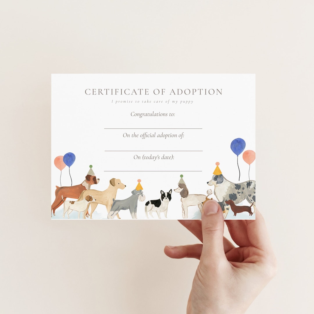 Puppy Adoption Certificate - Adopt a Puppy Certificate, Puppy Birthday ...