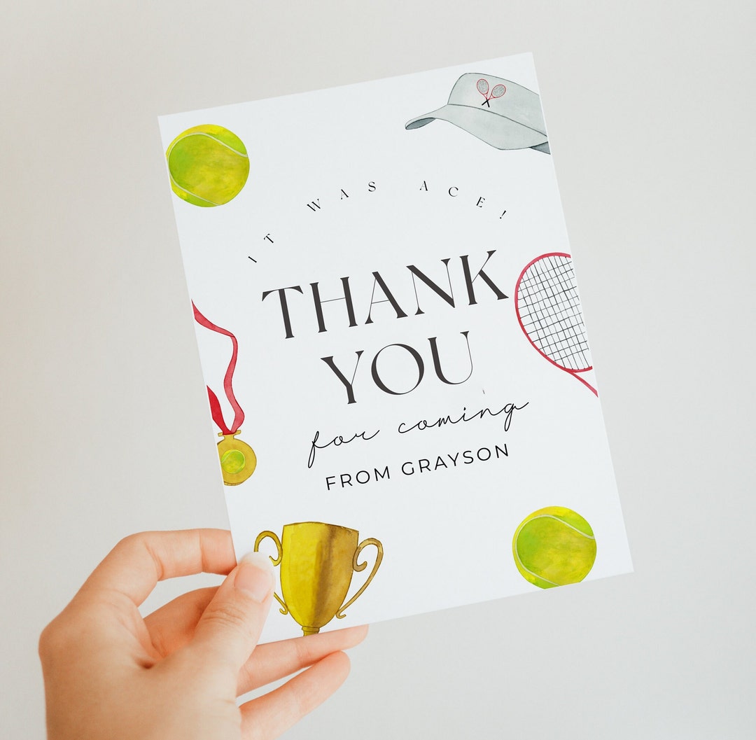 Tennis Thank You Card - Tennis Birthday, Tennis Theme Party, Sports ...