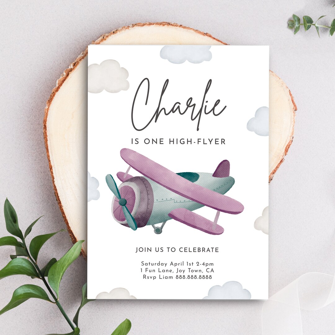Airplane Party Invite Girl-airplane Birthday Invitation, Airplane ...