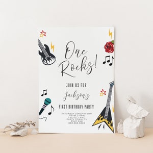 One Rocks Music Birthday Thank You Card -rock Birthday Party, Guitar ...