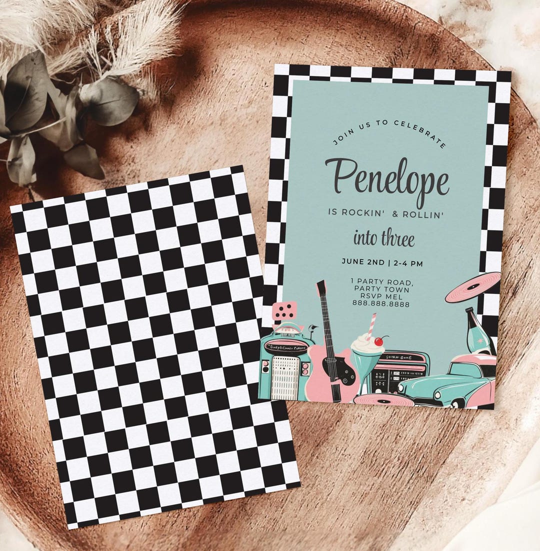 Editable Retro 50's Diner Birthday Invitation Template - Vintage 1950s ...