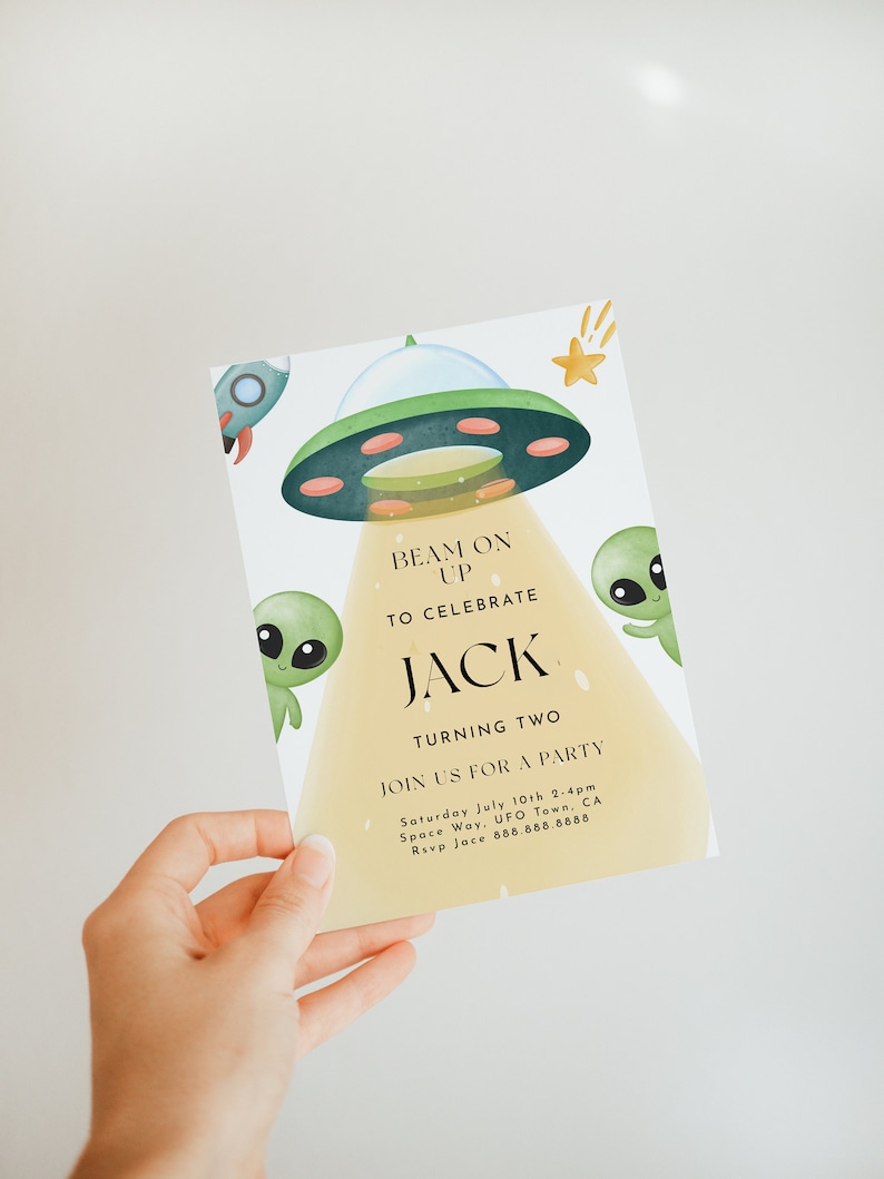 Alien Birthday Invitation UFO Birthday Party Invite Space - Etsy