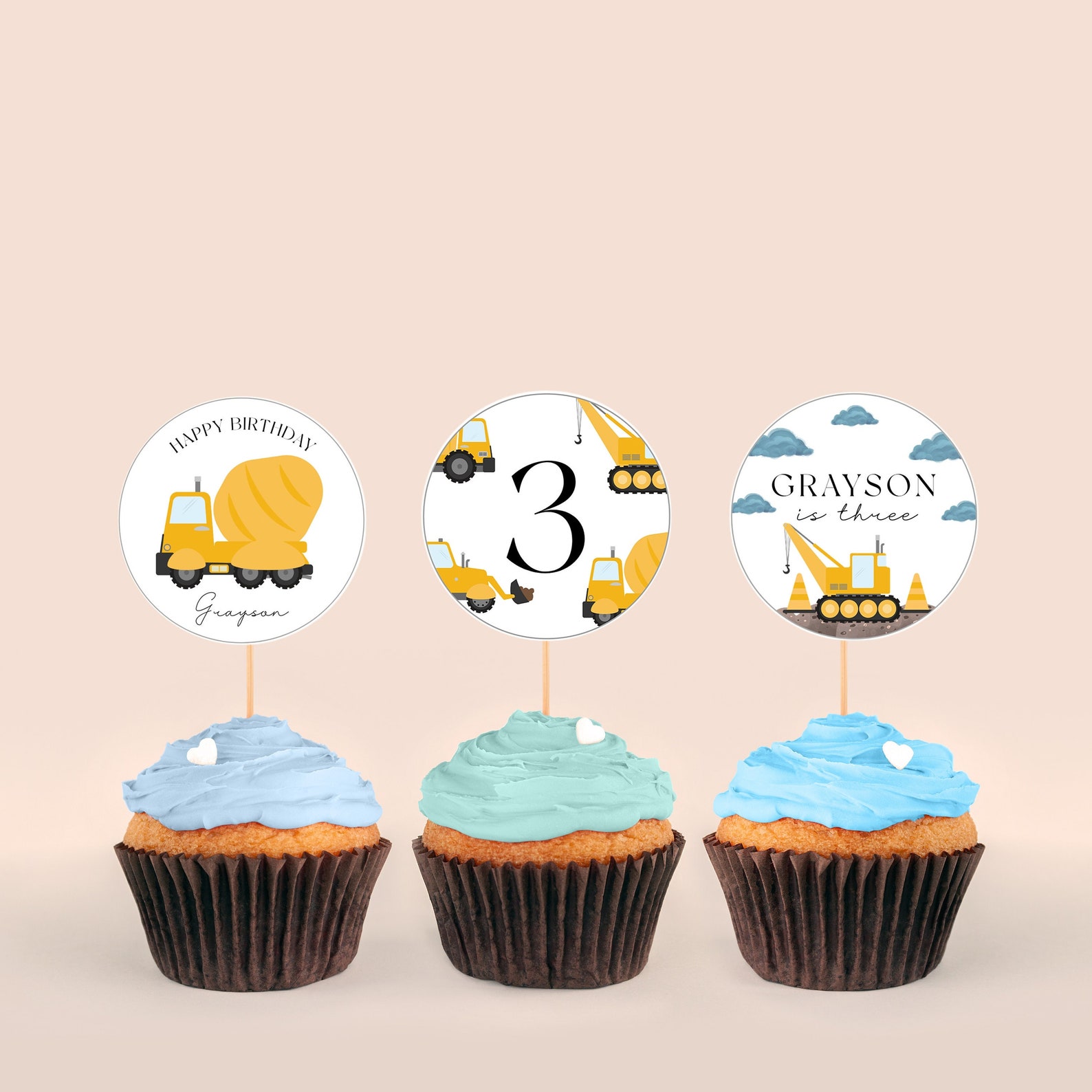 Construction Cupcake Toppers Printable Editable Construction | Etsy