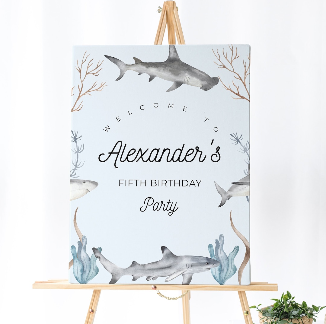 Shark Birthday Sign - Editable Shark Birthday Party Sign, Shark Decor ...